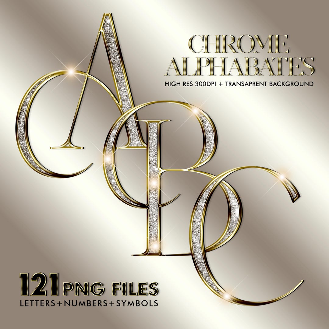 Silver Gold Glitter Alphabets PNG, Chrome Gold Letters Clipart ...
