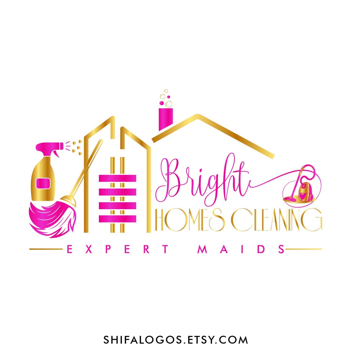 Premade Pink Pretty Cleaning Service Logo Design, Maid Logo, Broom ...