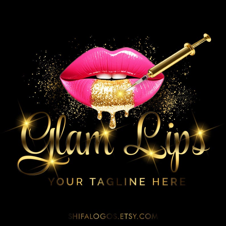 Modern Pink Gold Lip Filler Syringe Logo Design, Digital Syringe ...