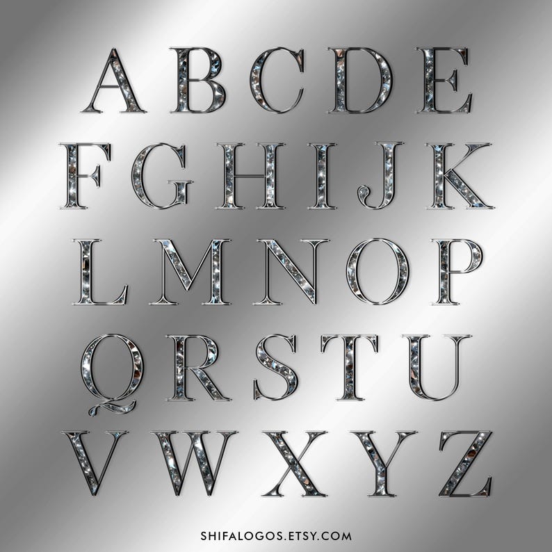 Digital Diamond Alphabets Clipart, Metallic Silver Diamond Letters PNG ...