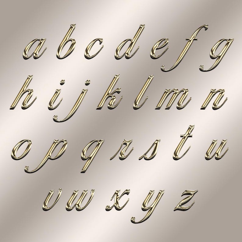 Luxury Gold Chrome Cursive Letters PNG, Metallic Gold Alphabets Clipart ...