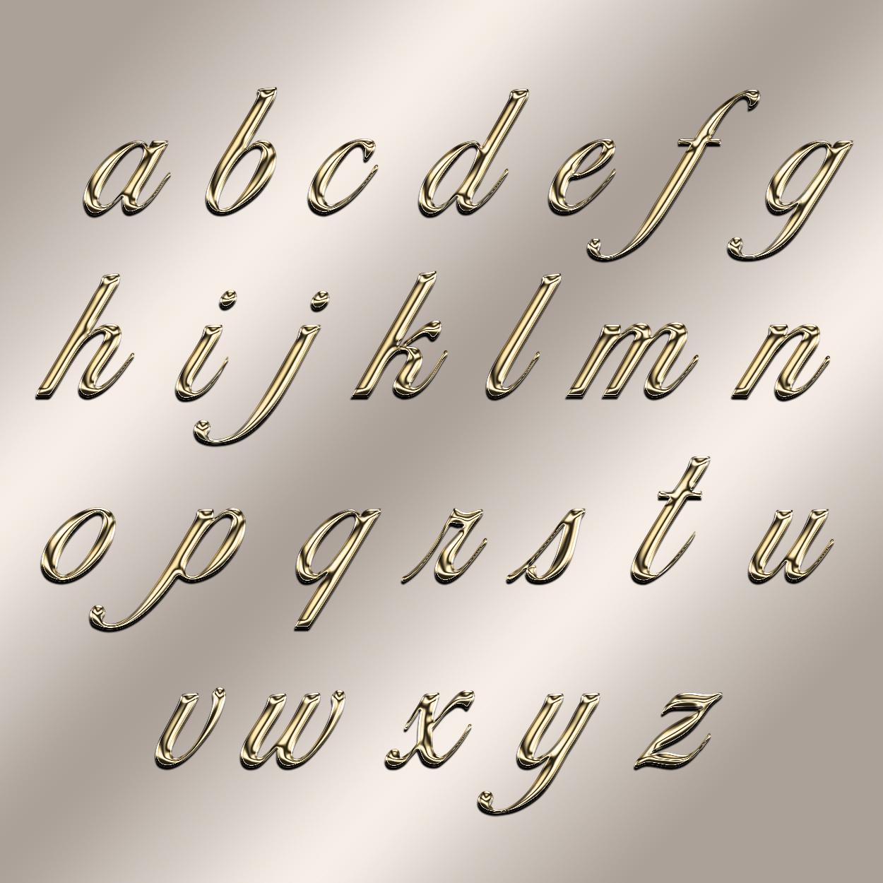 Luxury Gold Chrome Cursive Letters PNG, Metallic Gold Alphabets Clipart ...