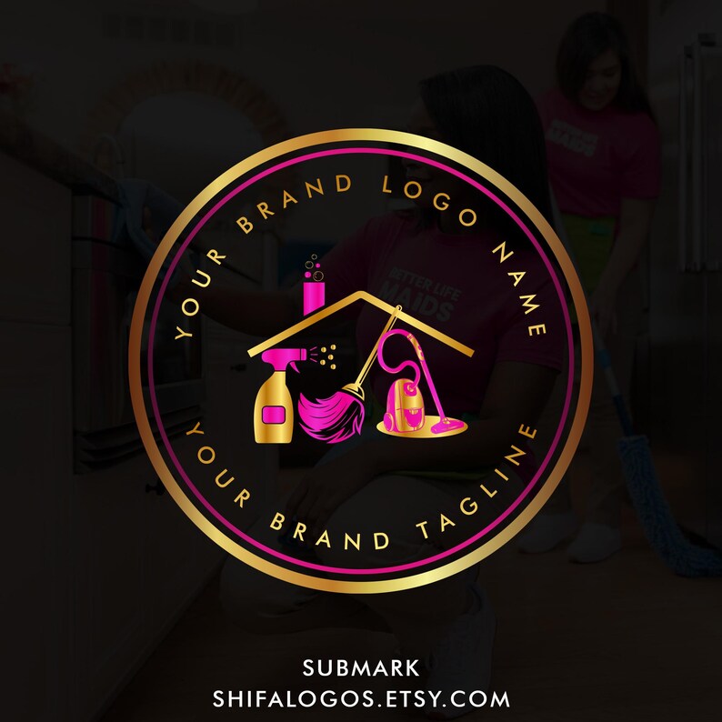 Premade Pink Pretty Cleaning Service Logo Design, Maid Logo, Broom ...