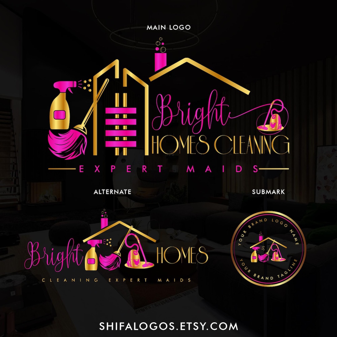 Premade Pink Pretty Cleaning Service Logo Design, Maid Logo, Broom ...