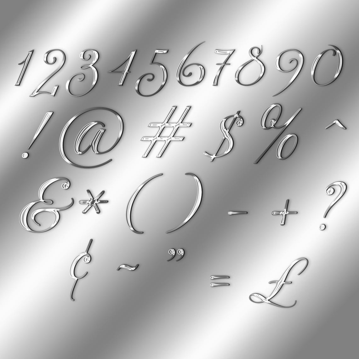 Luxury Silver Chrome Letters Clipart, Metallic Silver Cursive Alphabets ...