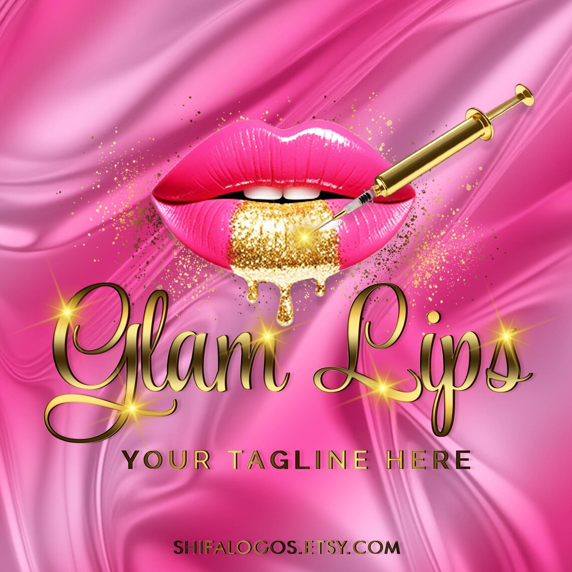 Modern Pink Gold Lip Filler Syringe Logo Design, Digital Syringe ...