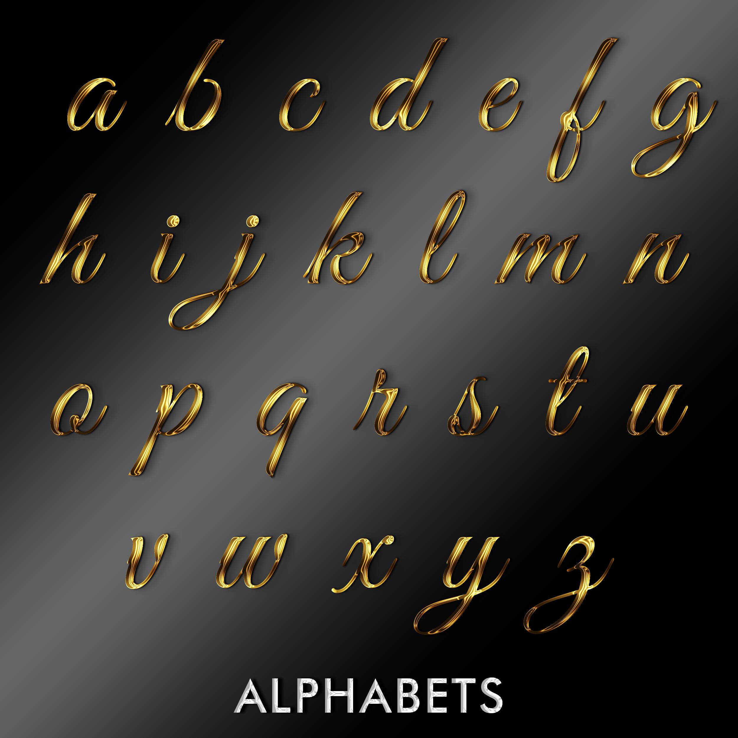 Digital Gold Chrome Cursive Alphabets PNG, Shiny Metallic Letters ...