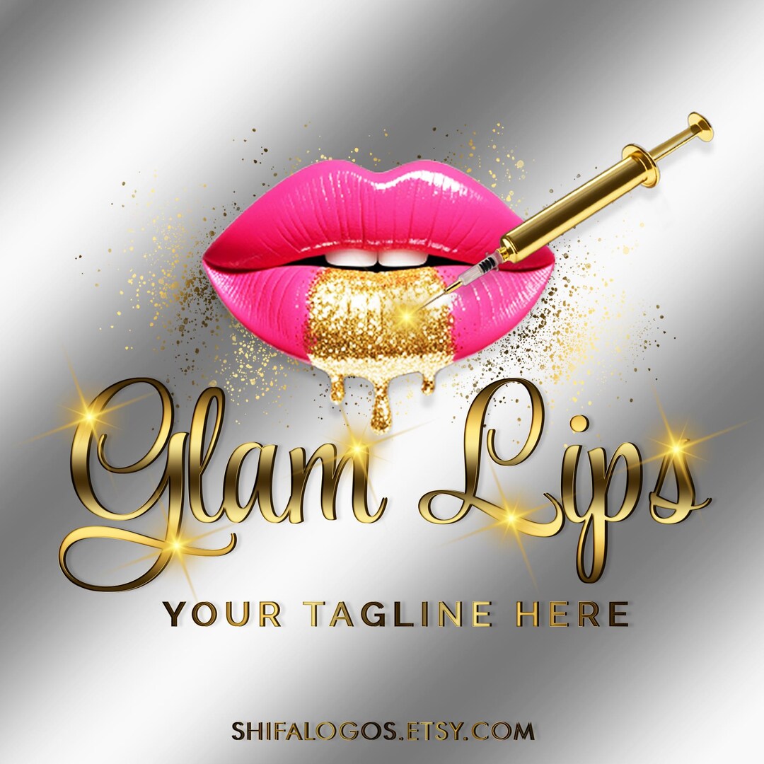 Modern Pink Gold Lip Filler Syringe Logo Design, Digital Syringe ...