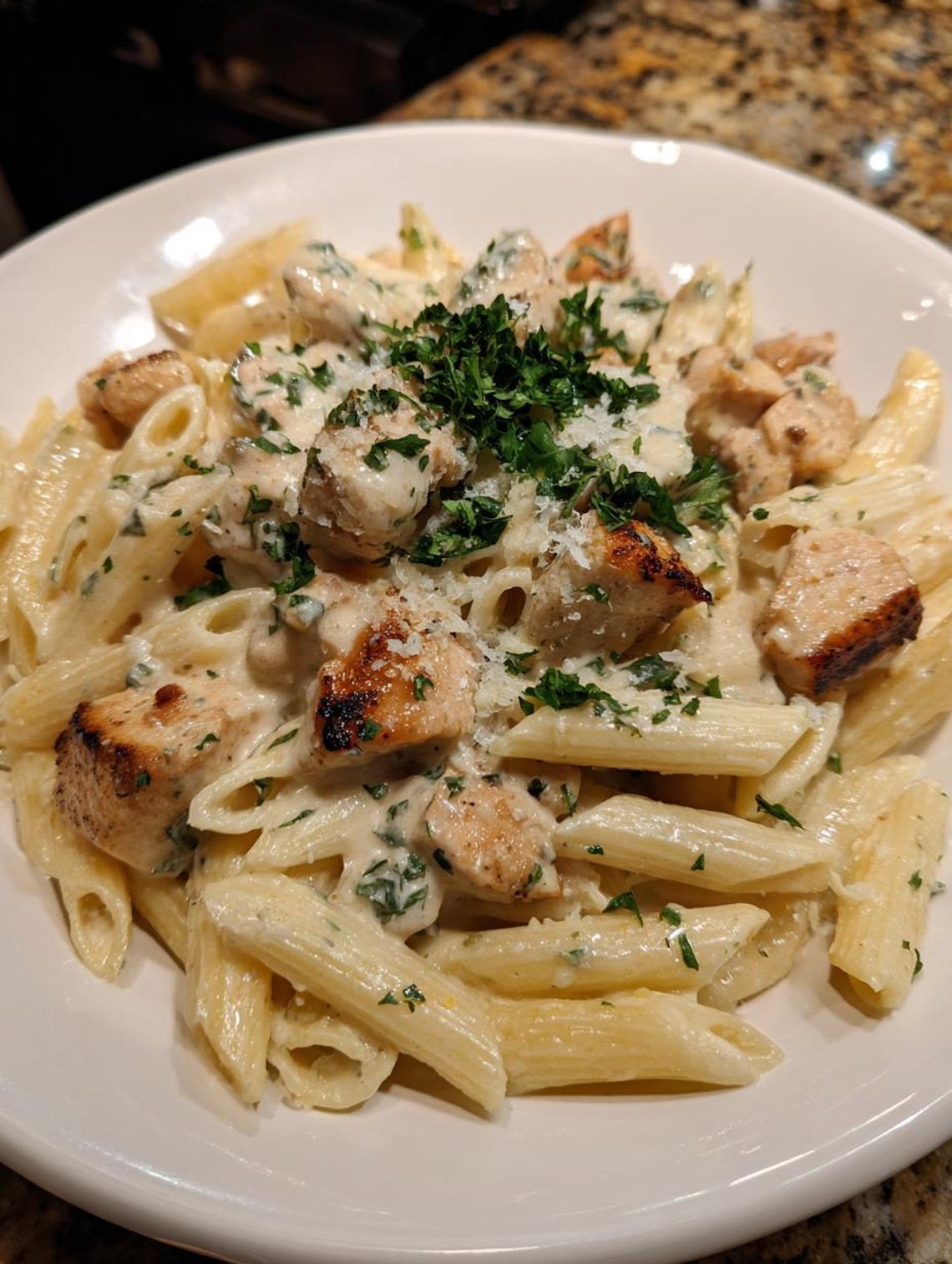 Creamy Parmesan Chicken Penne Recipe | Easy High Protein Garlic Pasta ...
