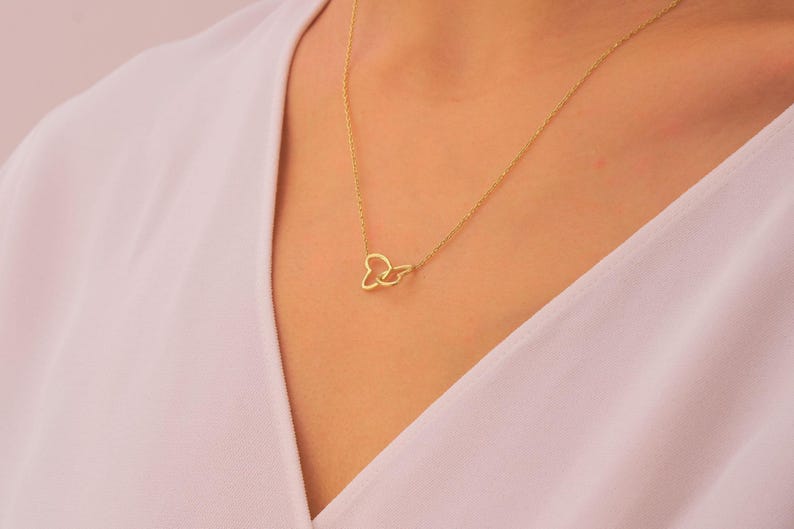 Interlocked Heart Necklace: Minimalist Romantic Jewelry in Silver ...