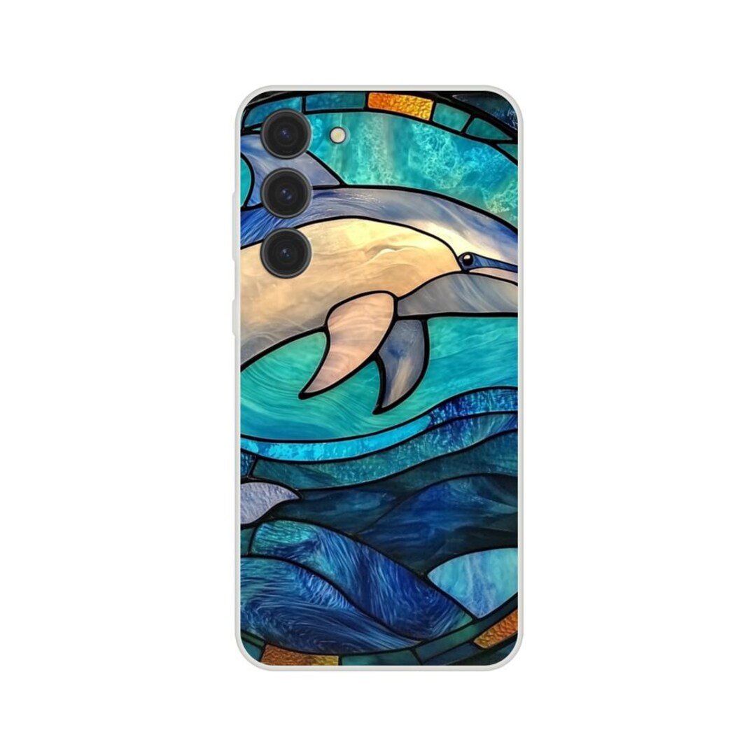 Stained Glass Dolphin Aesthetic Phone Case iPhone 16 15 14 13 12 11 ...