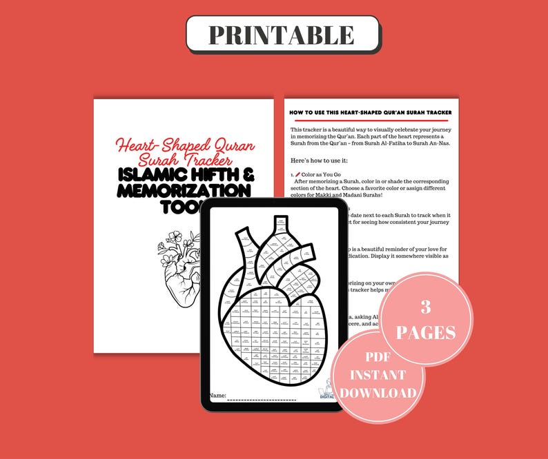 Heart-shaped Quran Surah Tracker | Islamic Hifth & Memorization Tool - Etsy