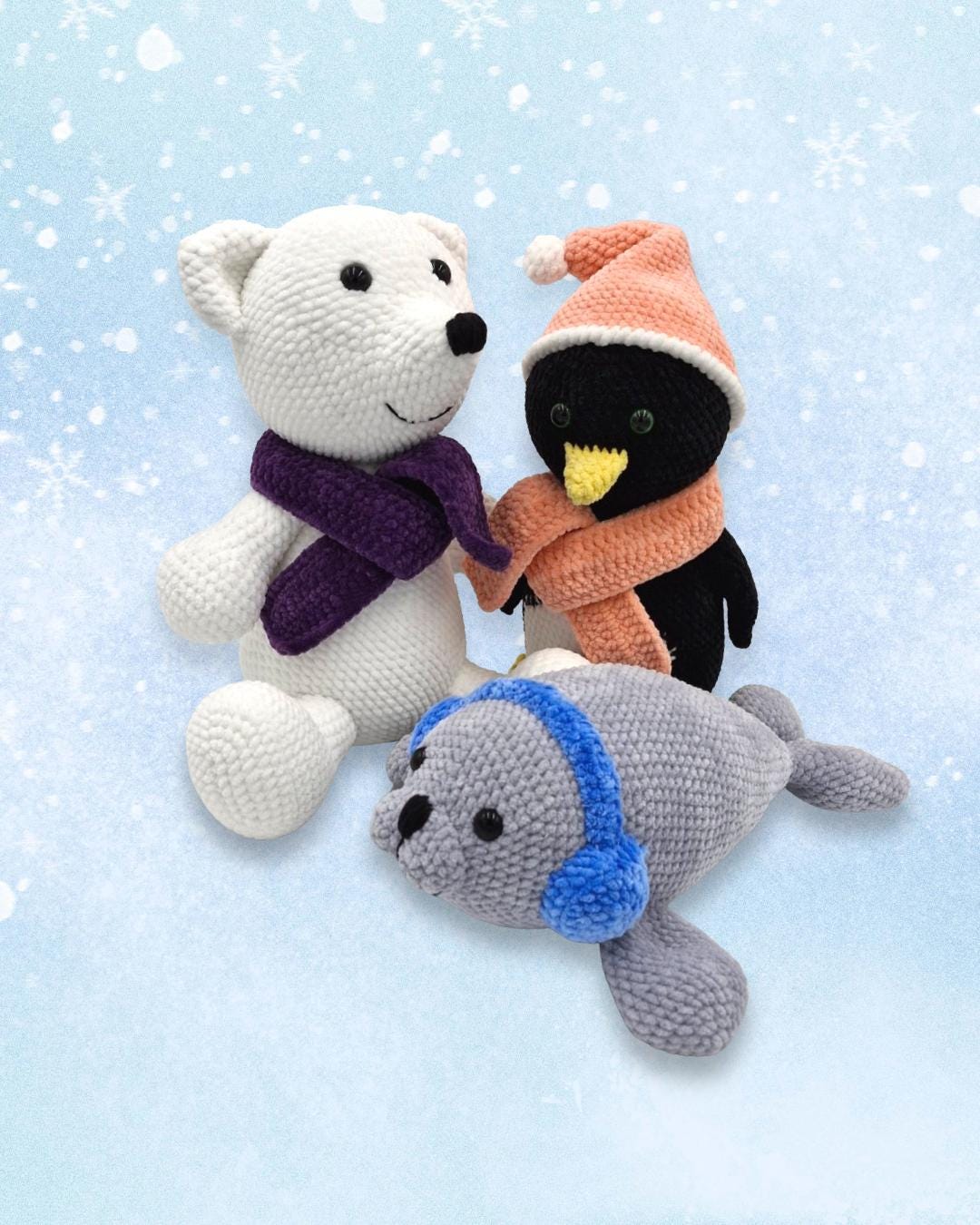 Crochet Pattern in US English - Arctic Trio - Amigurumi Penguin, Polar ...