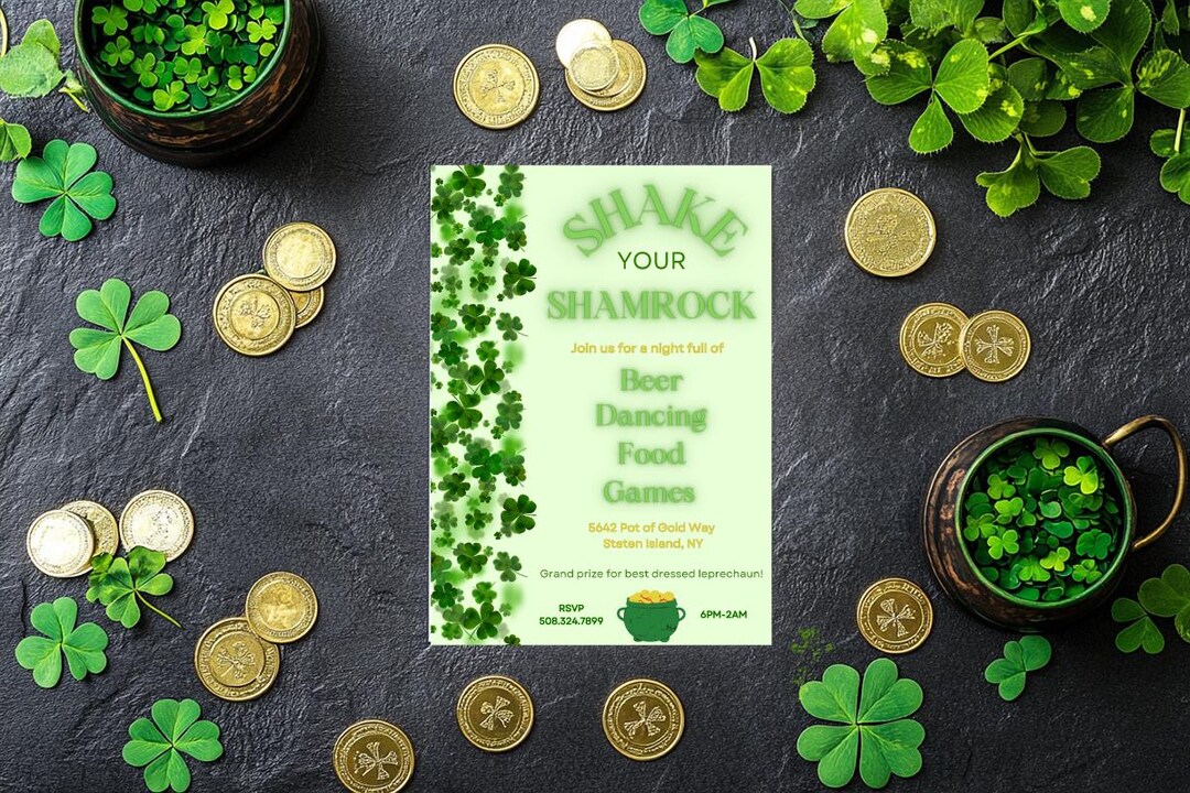 St. Patricks Day Party Invitation Card- Shake Your Shamrock Party ...