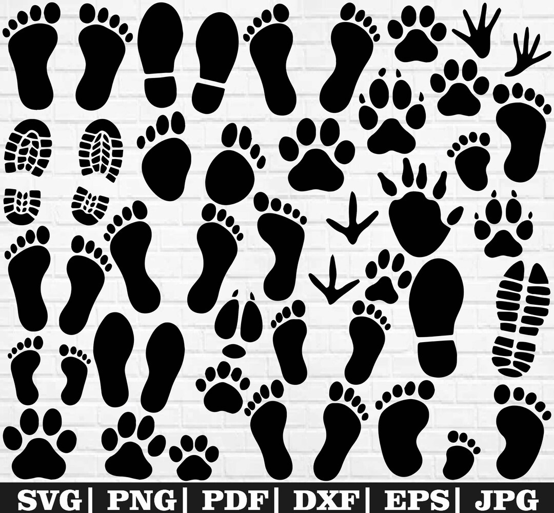Footprints Svg Bundle, Footprints Clipart, Footprints Cut Files for Cricut, Paw Footprints Svg ...