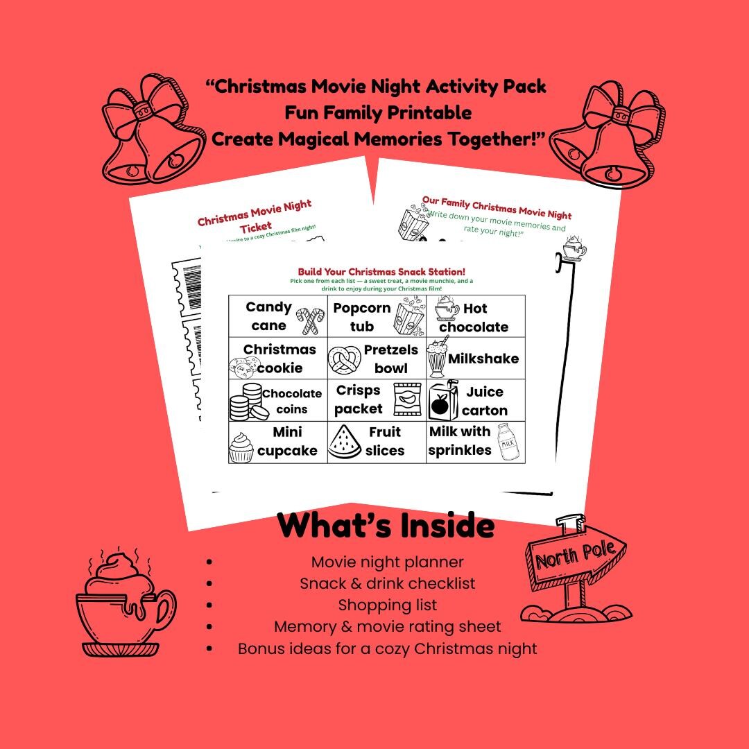 Christmas Movie Night Activity Pack, Family Fun (printable PDF) - Etsy ...