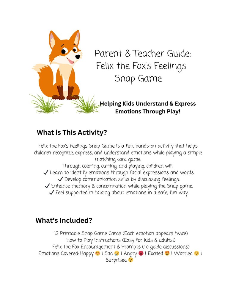 Felix the Fox Feelings Snap Game: Social Emotional Learning (digital ...
