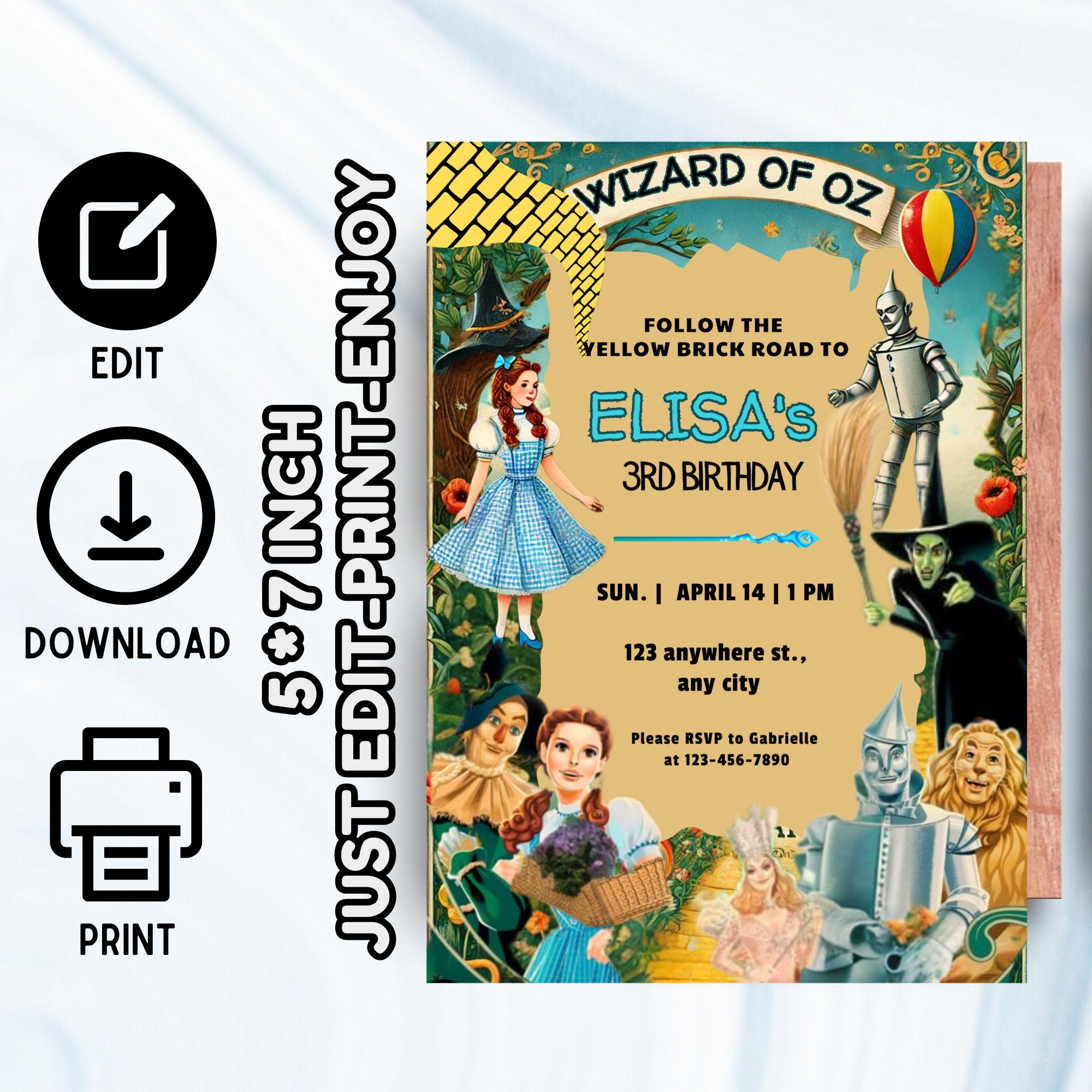 Wizard of Oz Birthday Invitation: Editable Canva Template (digital ...