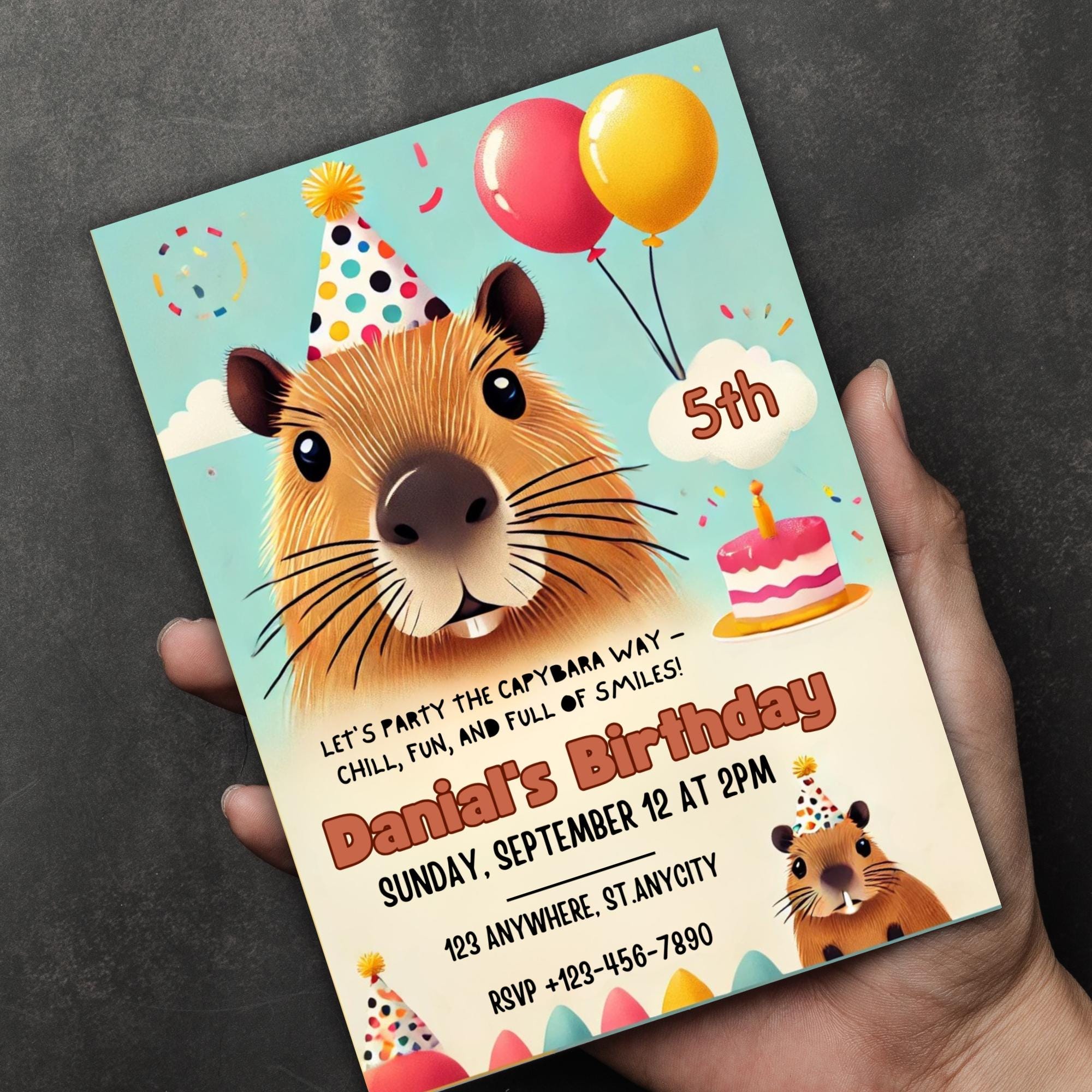 Capybara Birthday Invitation Template | Editable & Printable Party ...