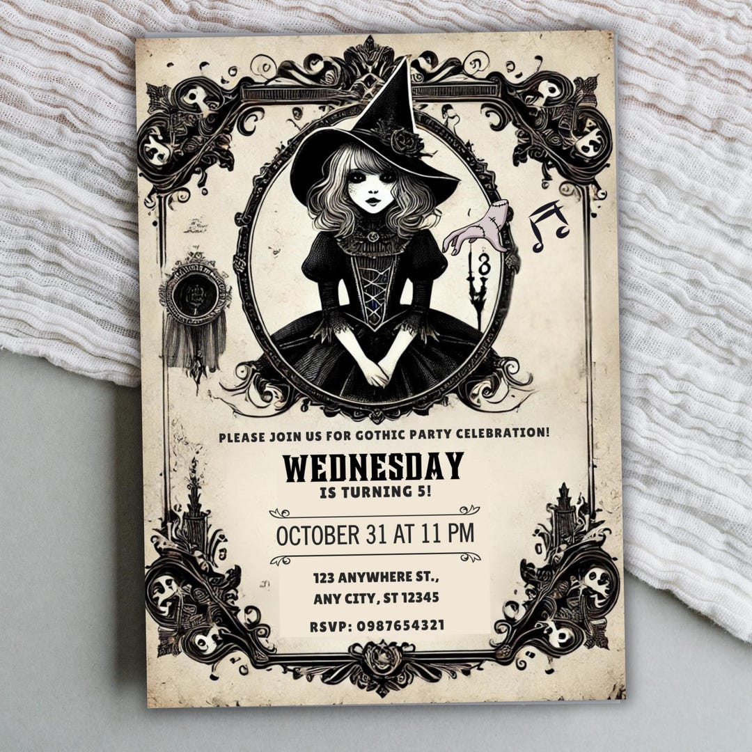 Editable Wednesday Gothic Girl Birthday Invitation Template, Printable ...