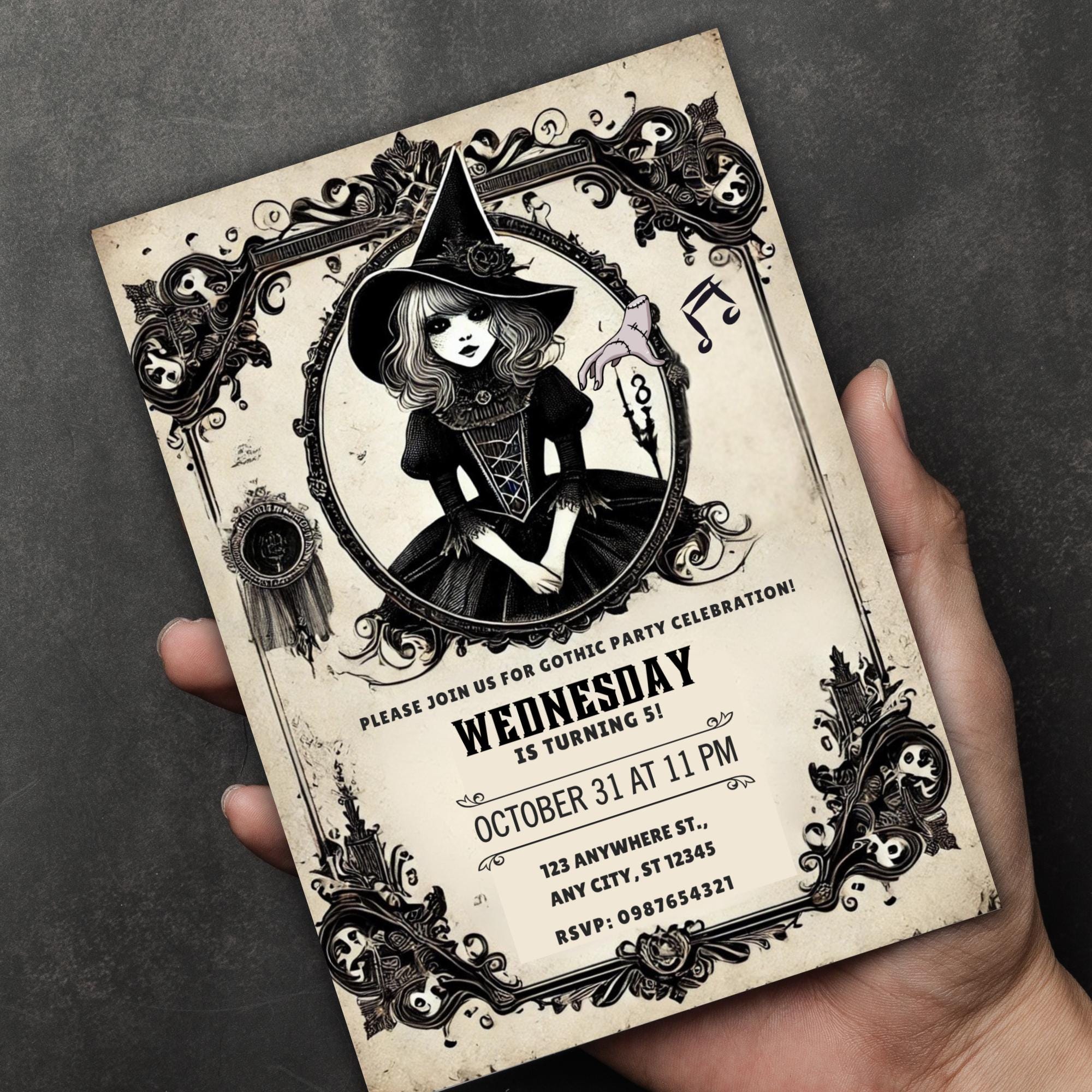 Editable Wednesday Gothic Girl Birthday Invitation Template, Printable ...