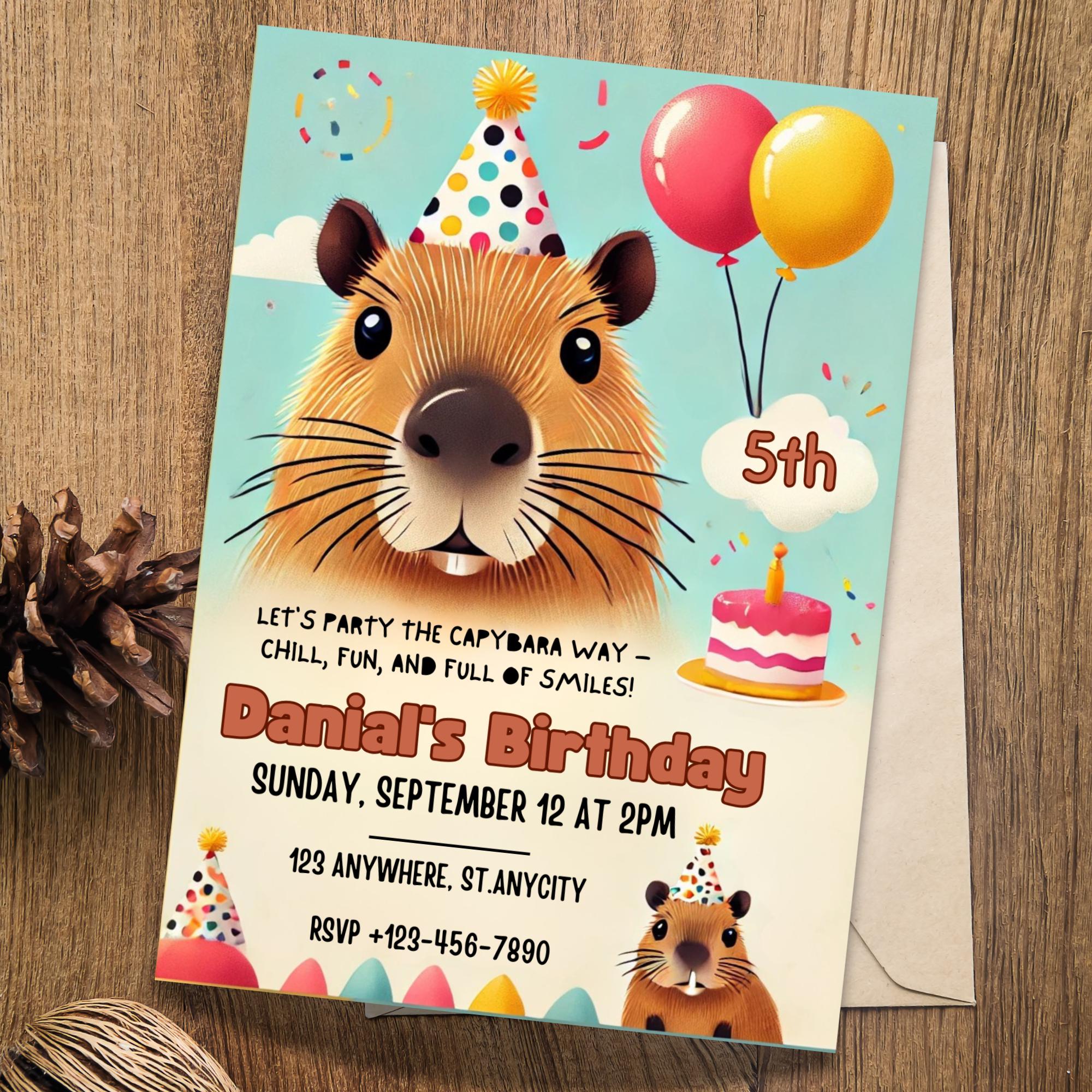 Capybara Birthday Invitation Template: Printable Party Invite (digital ...