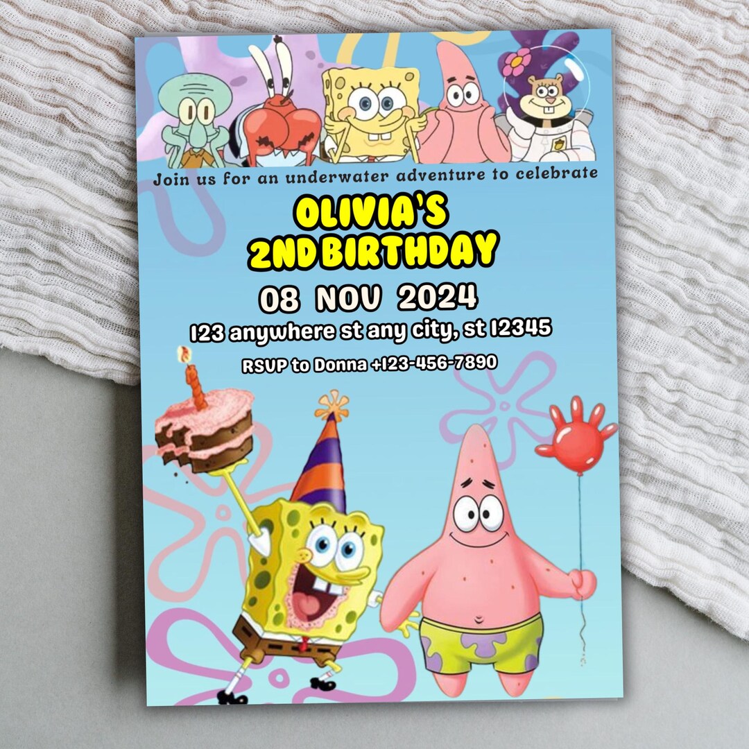 Spongebob Birthday Invitation Template | Editable Kids Party Invite ...