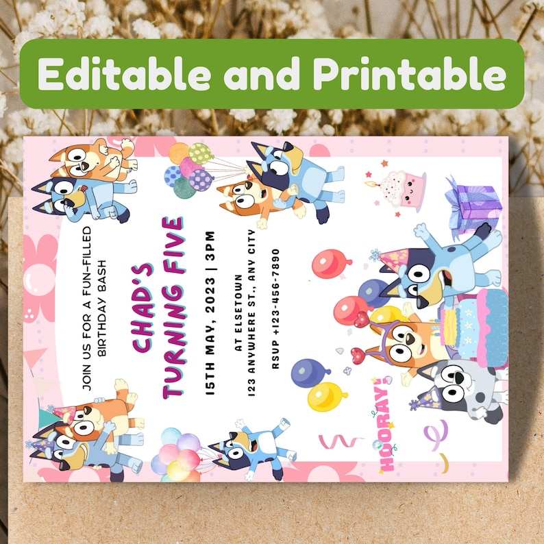 Invitación de cumpleaños editable de Bluey / Invitación para fiesta ...