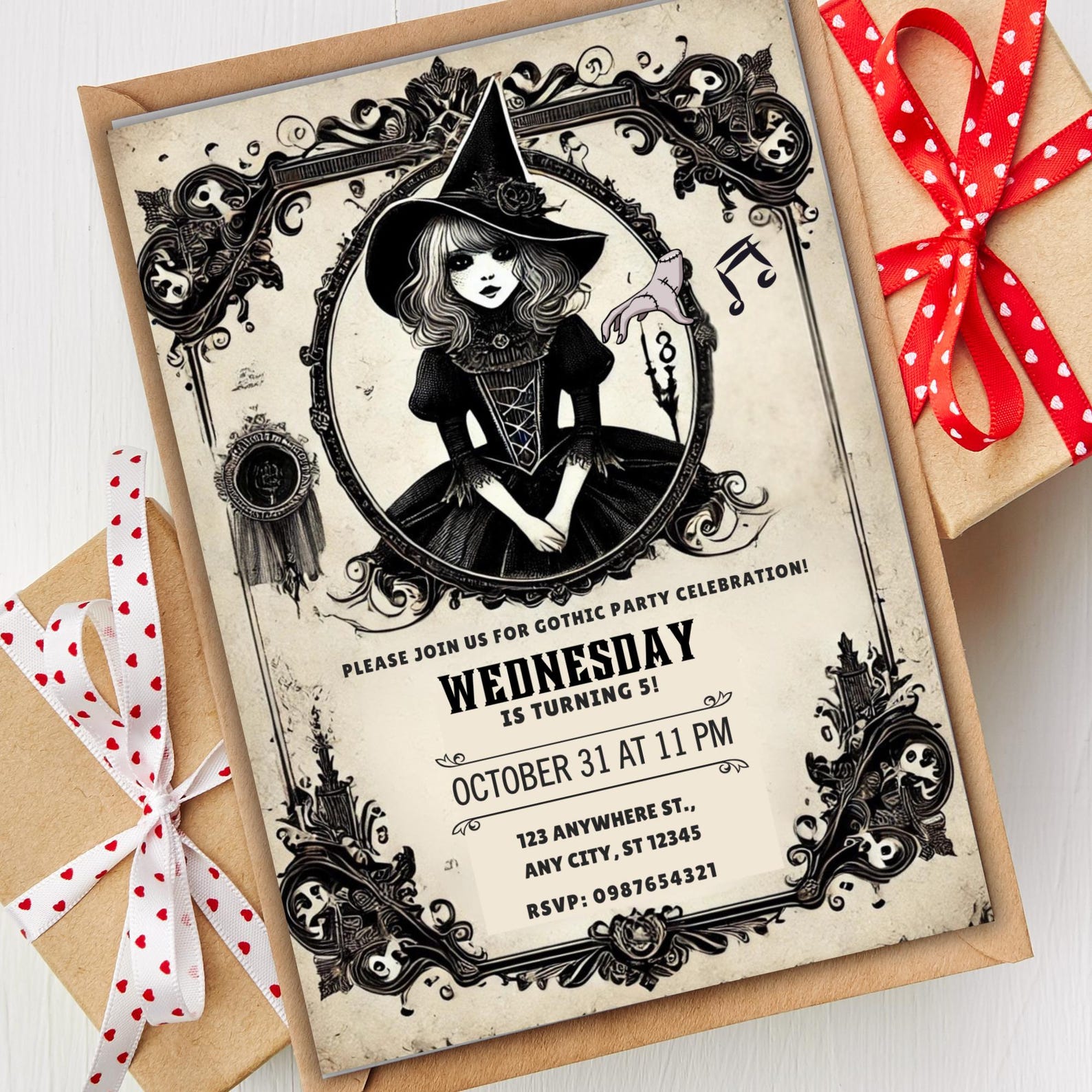 Editable Wednesday Gothic Girl Birthday Invitation Template, Printable ...