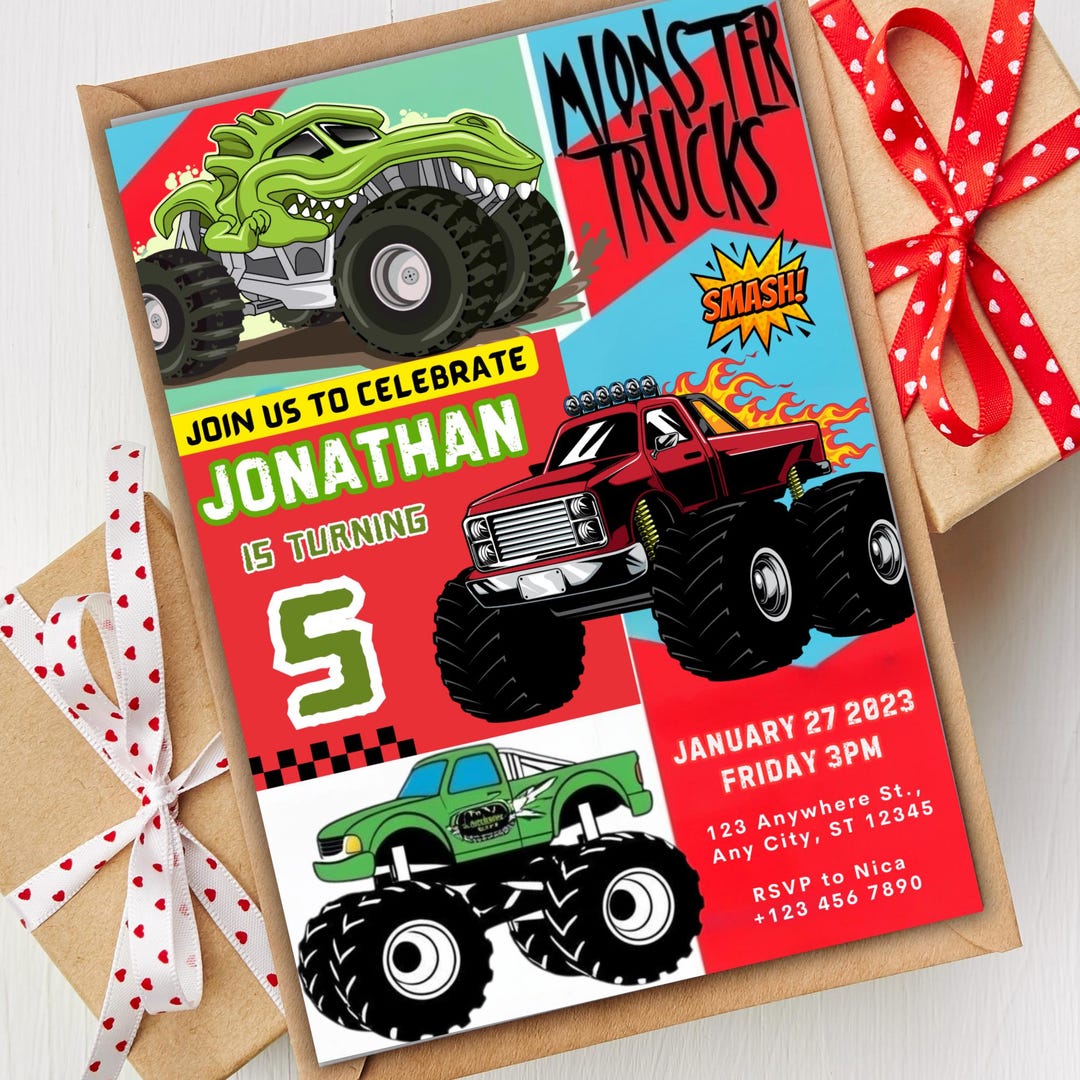 Monster Truck Racing Birthday Invitation | Smash & Crash Party Invite ...