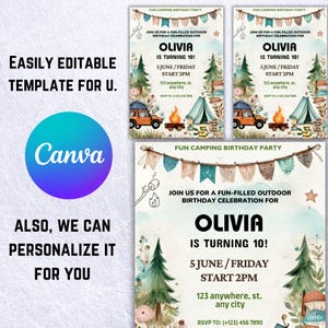 Kids Camping Birthday Invitation, Editable Adventure Forest Camp ...