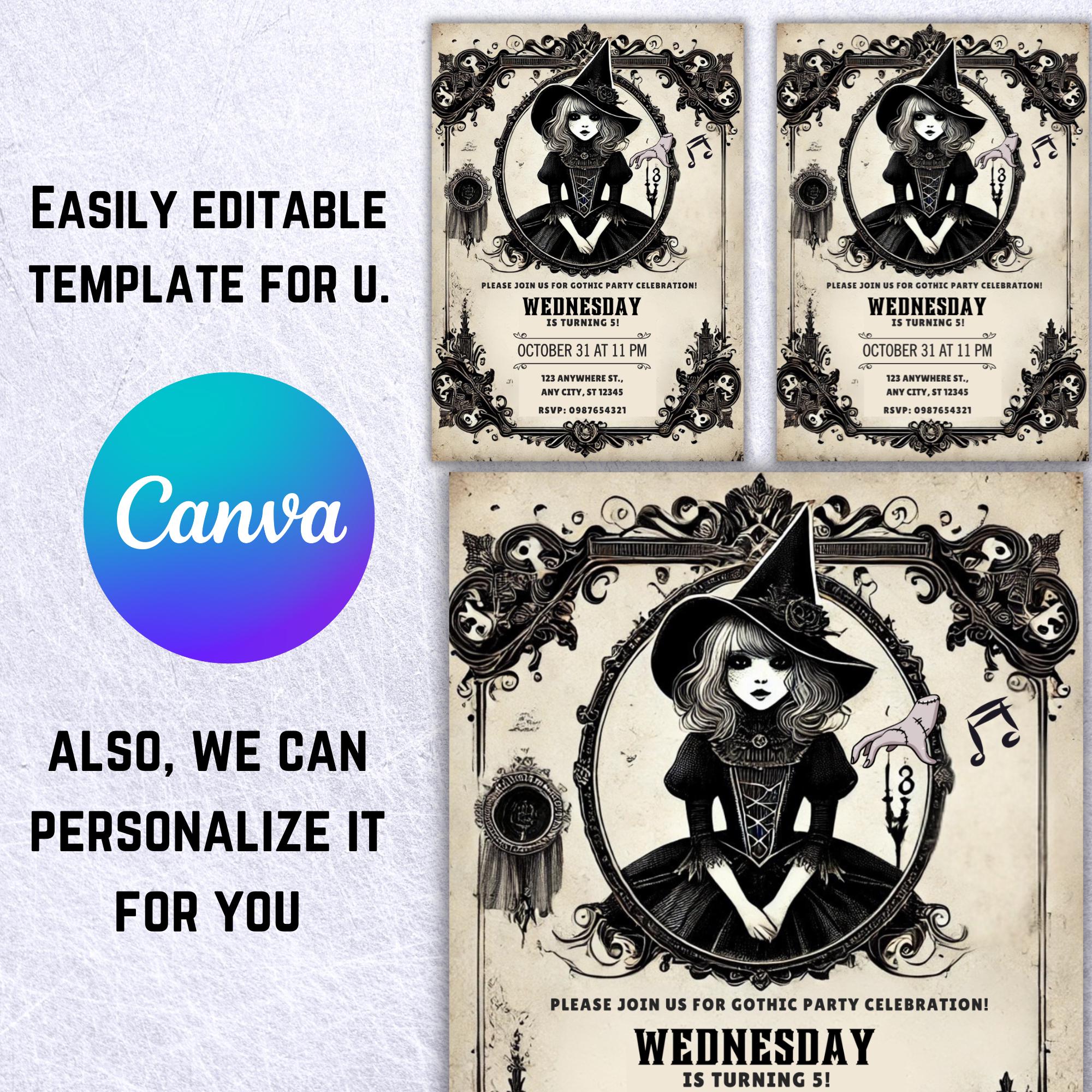 Editable Wednesday Gothic Girl Birthday Invitation Template, Printable ...