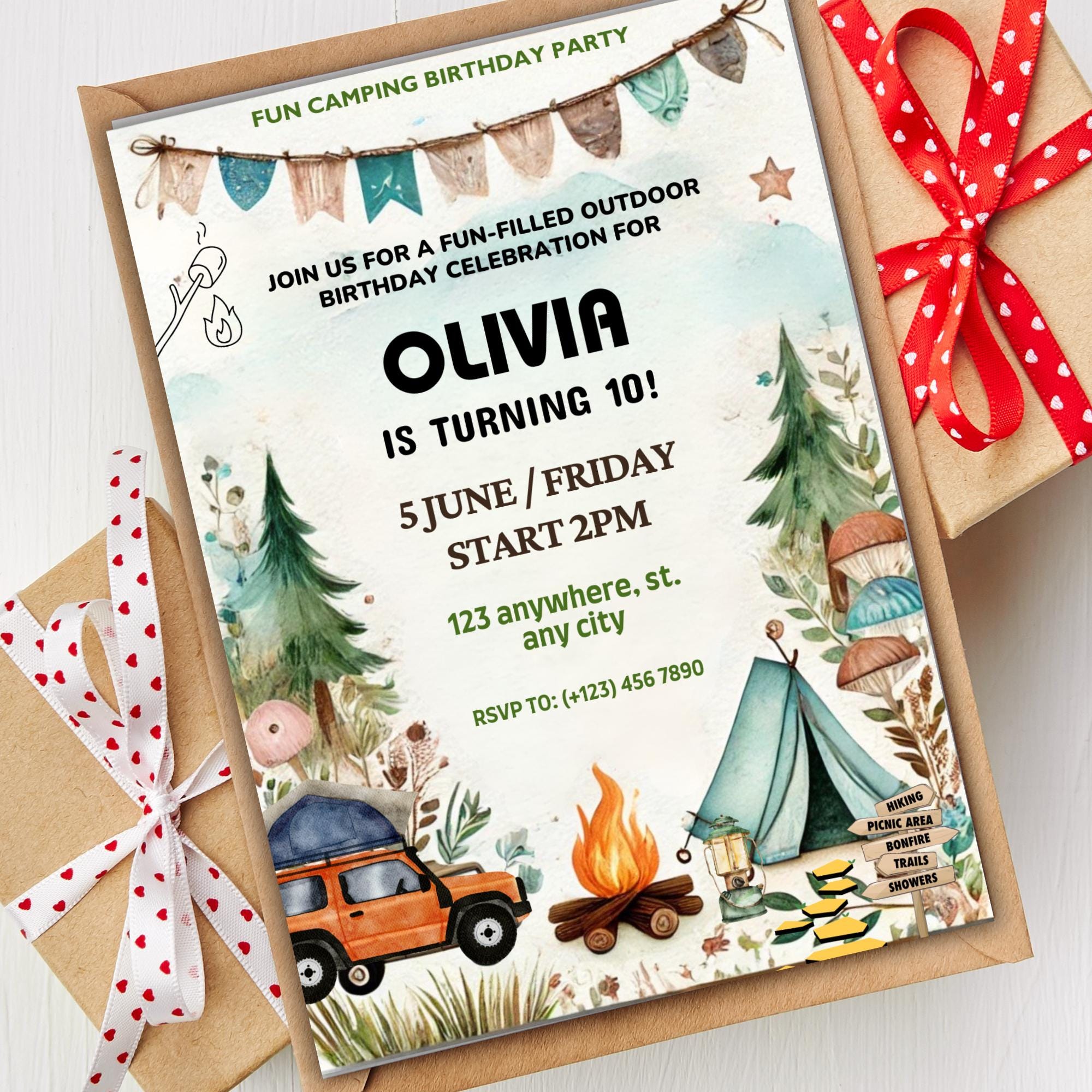 Kids Camping Birthday Invitation: Adventure Forest Theme (canva ...