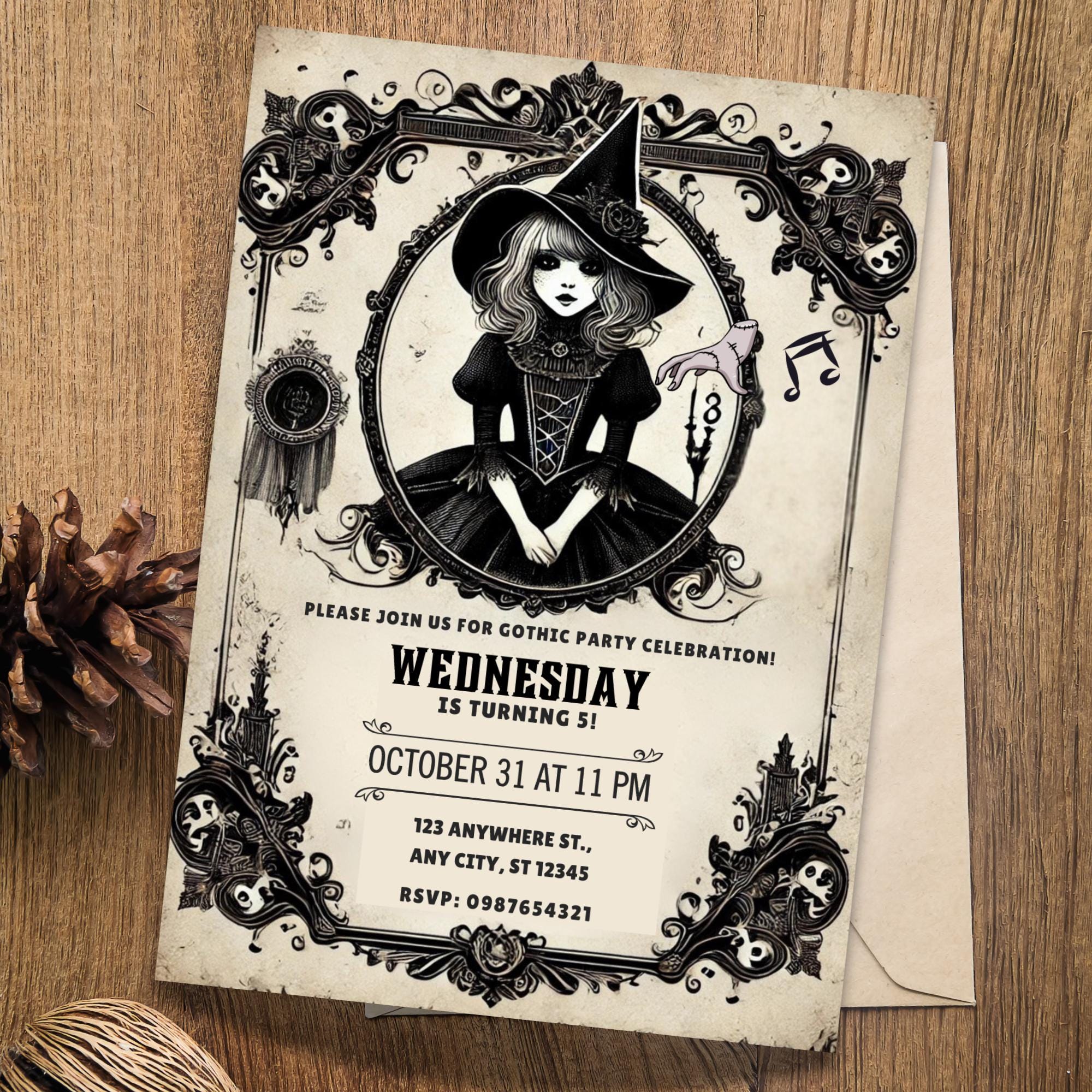 Editable Wednesday Gothic Girl Birthday Invitation Template, Printable ...