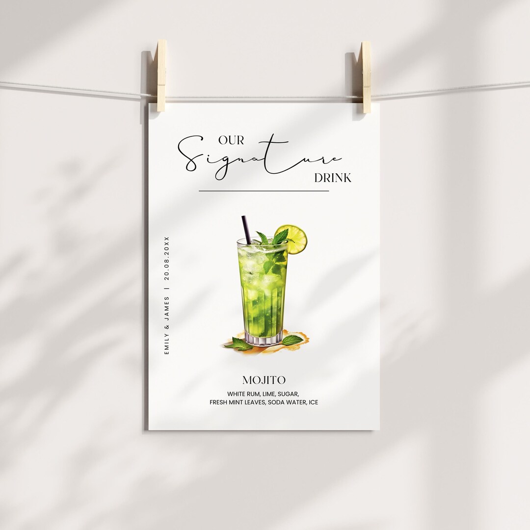 Editable Signature Drink Menu Template, Custom Cocktail Bar Sign ...