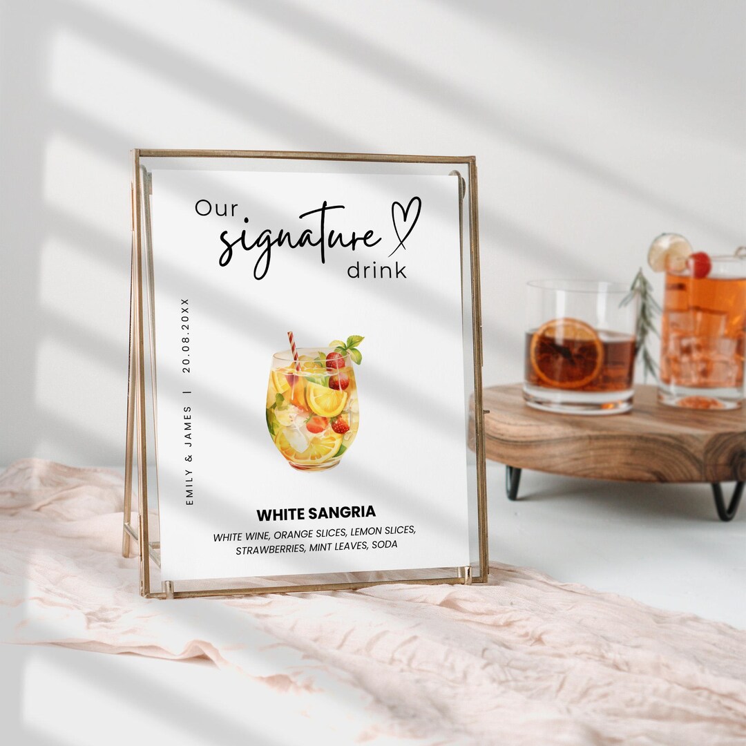 Editable Signature Drink Menu Template, Custom Cocktail Bar Sign ...