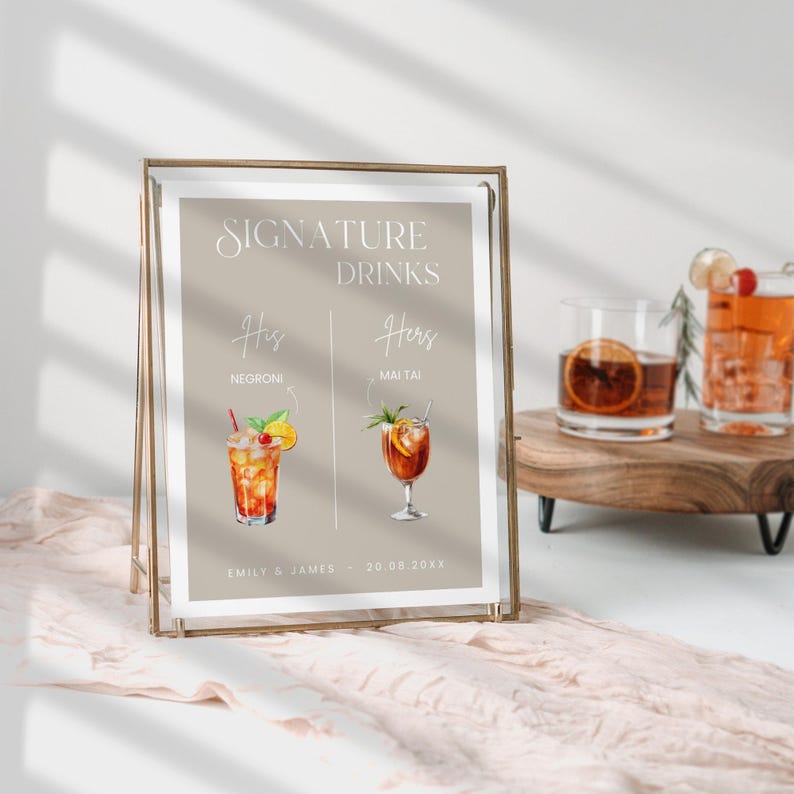 Editable Signature Drink Menu Template, Custom Cocktail Bar Sign ...