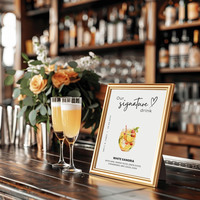 Editable Signature Drink Sign Template for Wedding – Watercolor ...