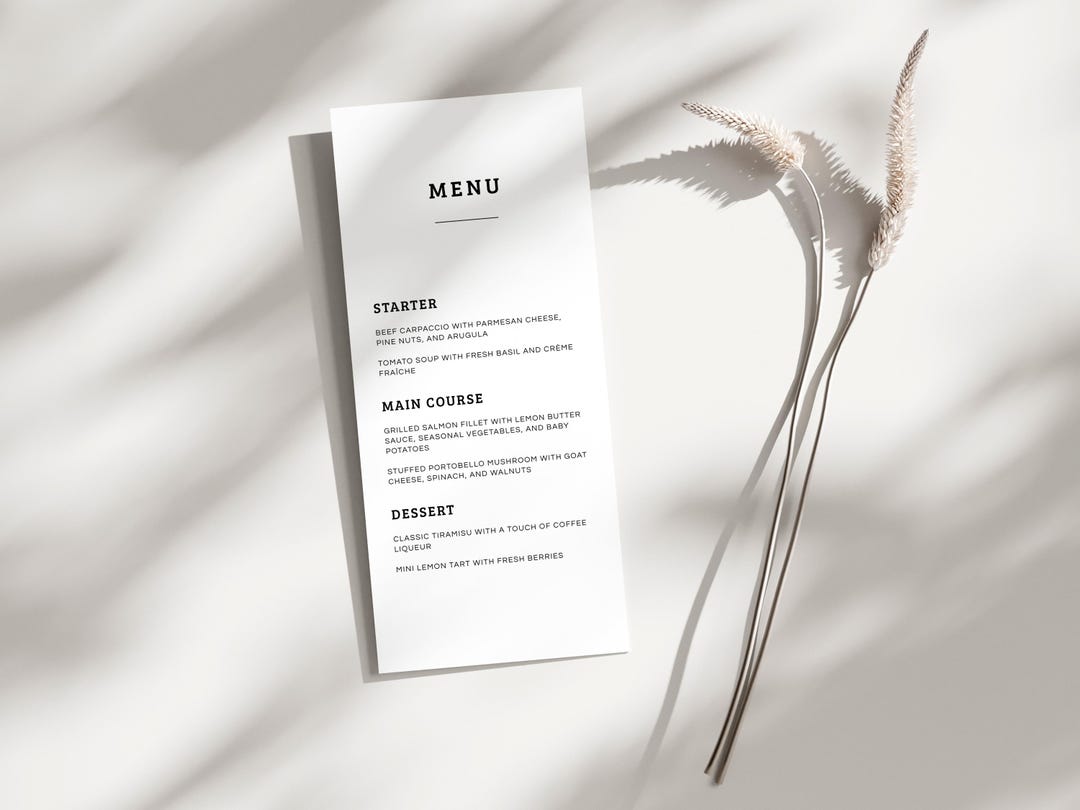 Editable Wedding Dinner Menu Template – Minimalist Wedding Menu Sign ...