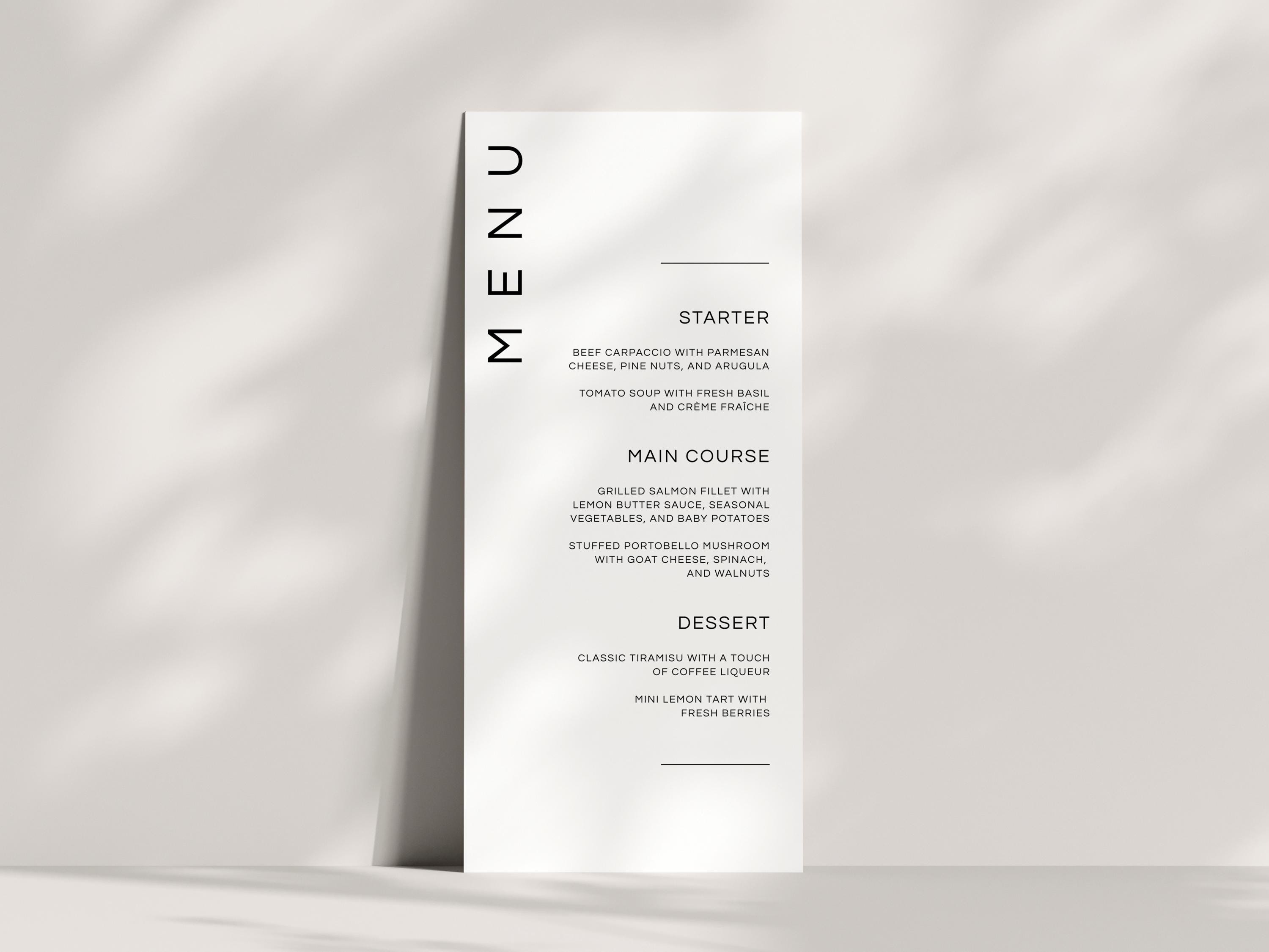 Editable Wedding Dinner Menu Template – Minimalist Wedding Menu Sign ...