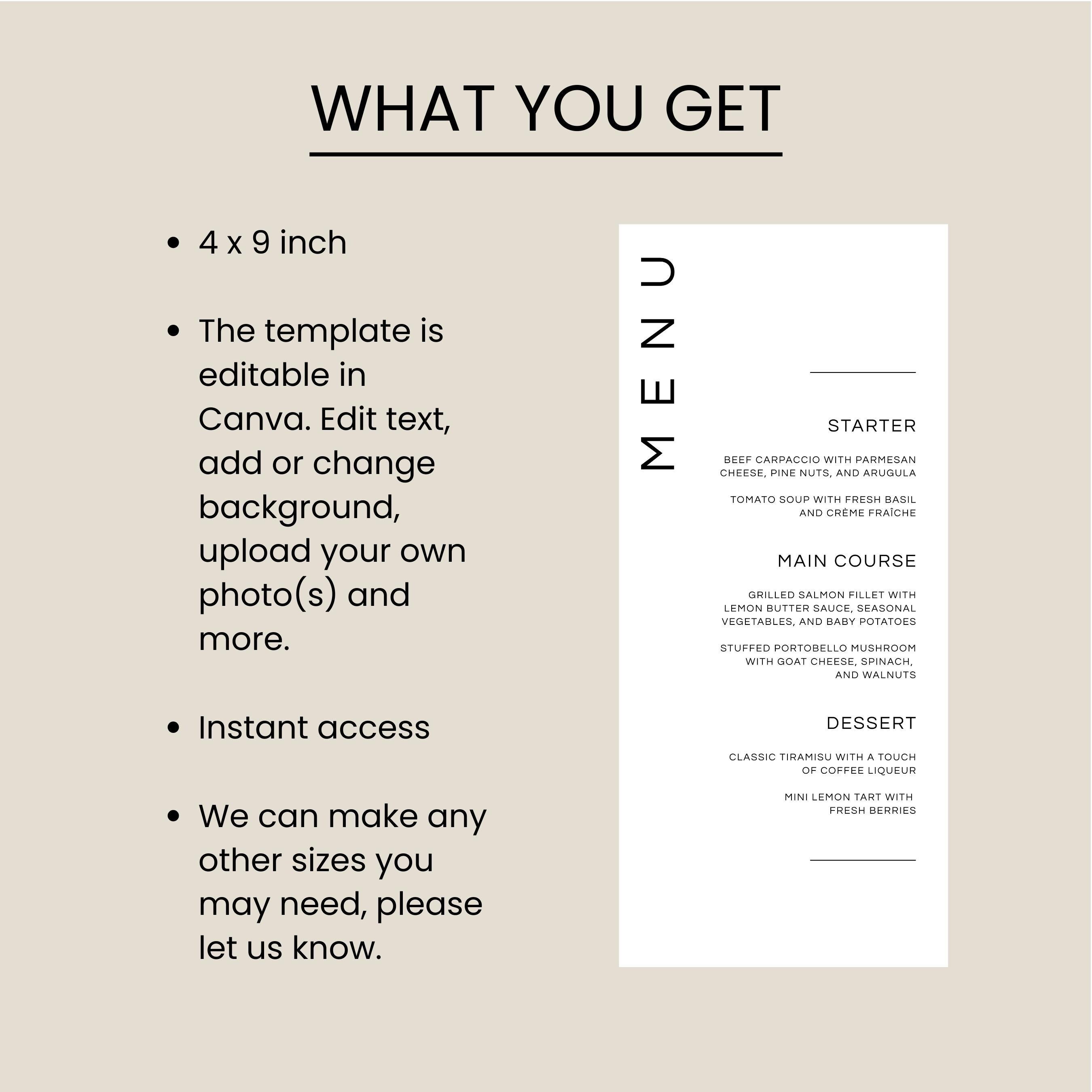Editable Wedding Dinner Menu Template – Minimalist Wedding Menu Sign ...