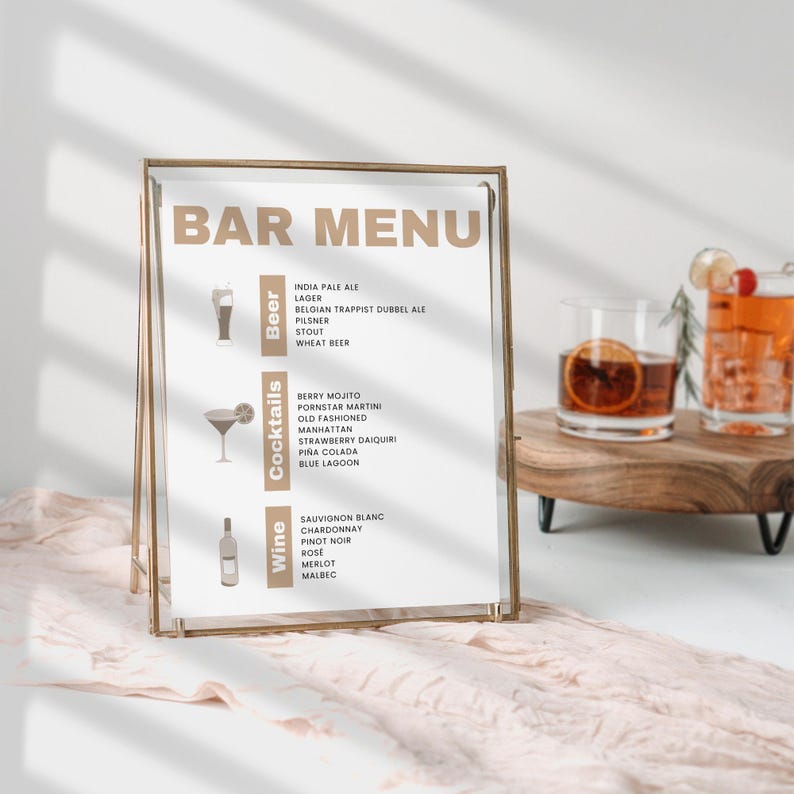 Editable Signature Drink Menu Template – Custom Wedding Bar Menu Sign ...