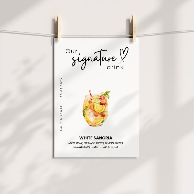 Editable Signature Drink Sign Template for Wedding – Watercolor ...