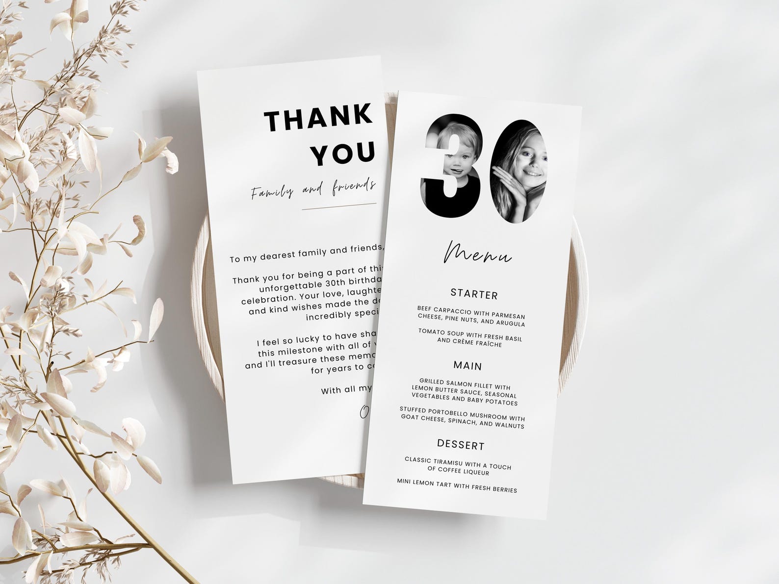 Editable Birthday Dinner Menu Template – Minimalist 30th Birthday Menu ...