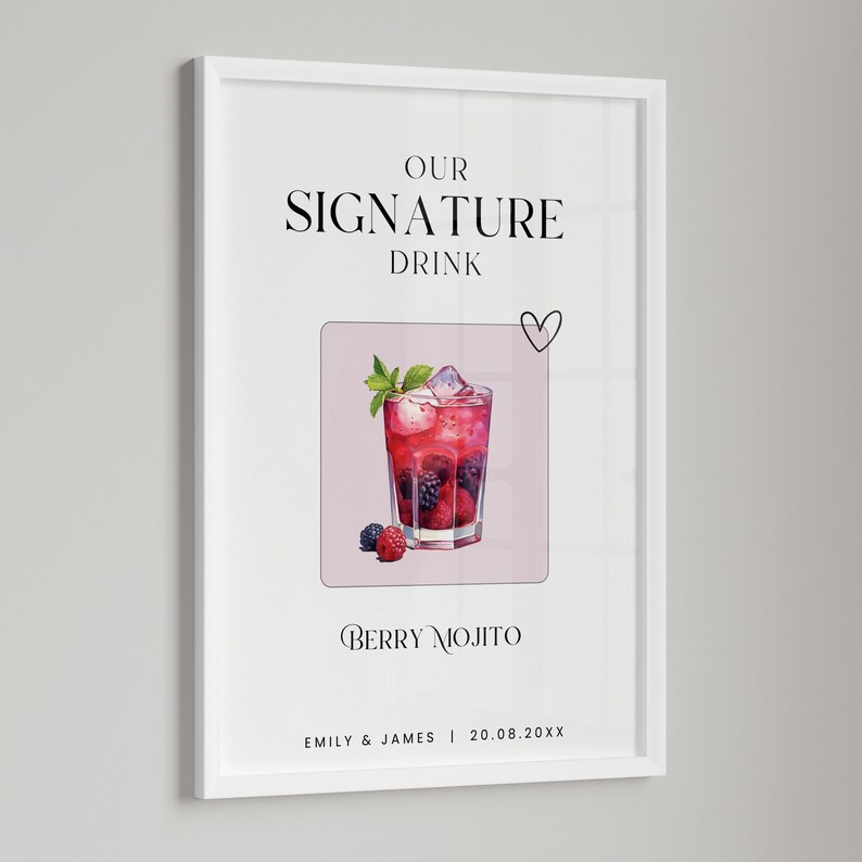 Editable Signature Drinks Sign Template for Wedding – Watercolor ...