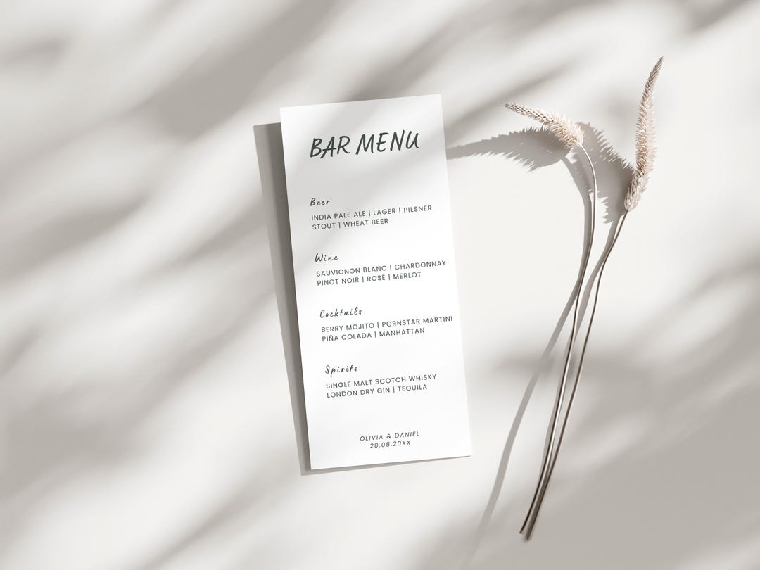 Editable Wedding Bar Menu Template – Minimalist Wedding Bar Menu Sign ...