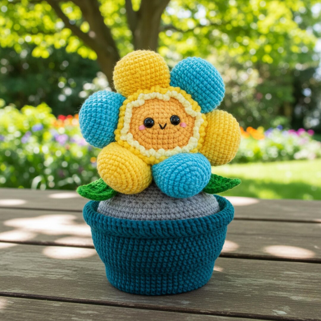Crochet Amigurumi Flower Pot Plush Handmade Cute Potted Flower Desk ...
