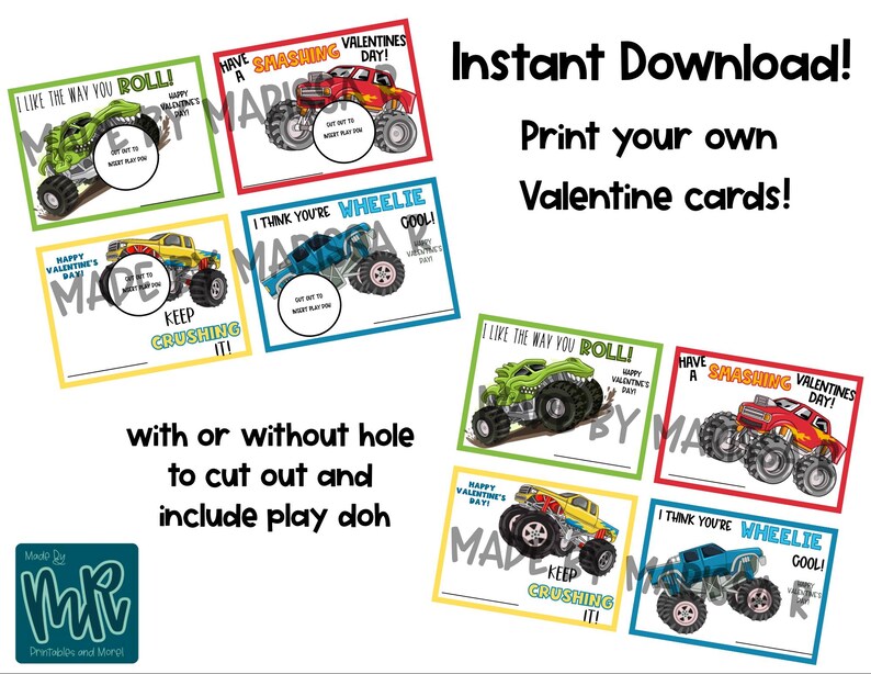Monster Truck Printable Valentine | With or Without Play Doh ...