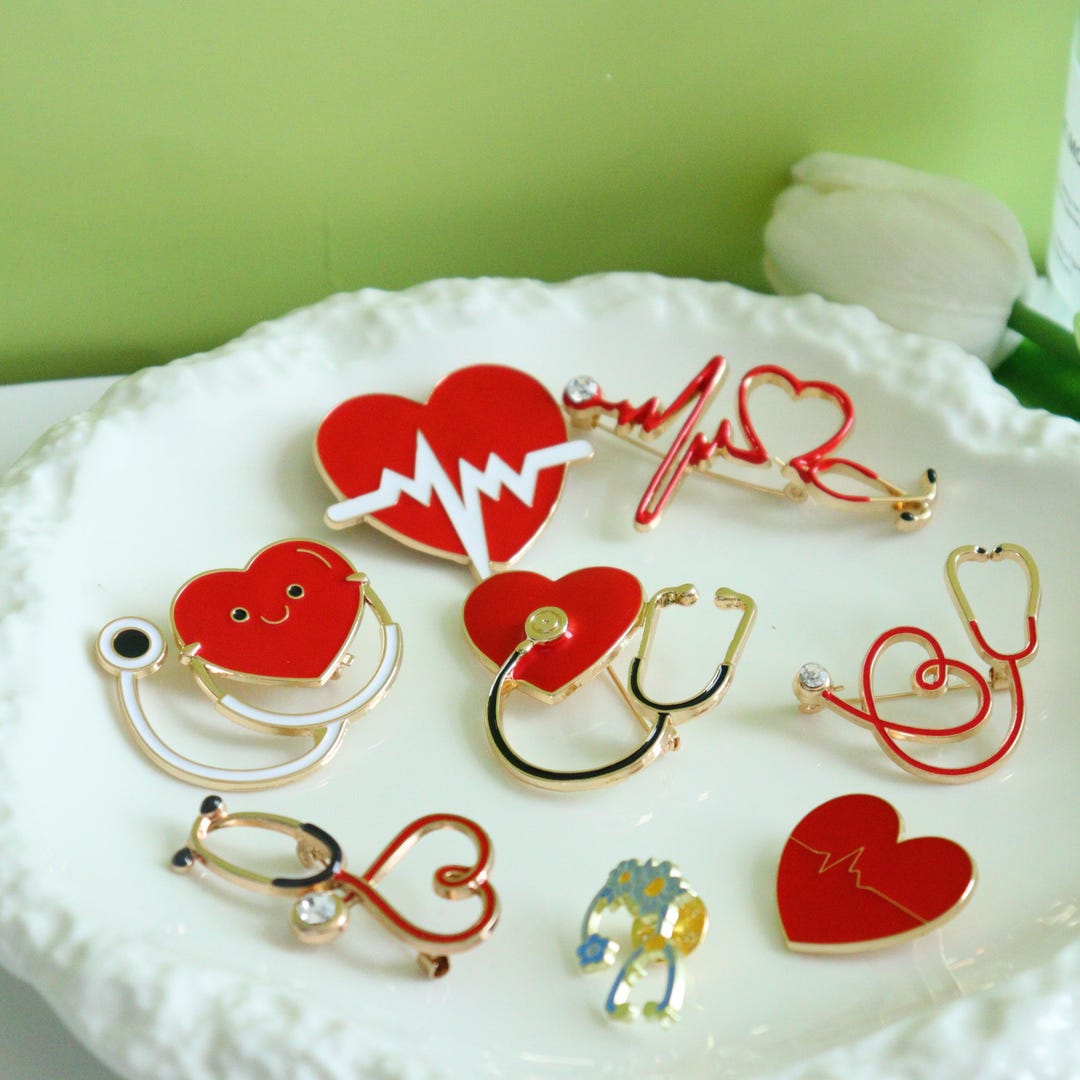 Funny Stethoscope Enamel Pin Set,nursing Brooch,stethoscope Heart ...