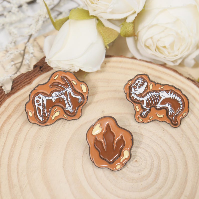 Dinosaur Skeleton Fossil Skull Pin Set,dinosaur Enamel Pin Badge,t-rex ...